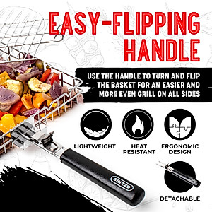 SHIZZO Adjustable Grill Basket, Barbecue BBQ Grilling, Stainless Steel Folding Portable Outdoor Camping Rack for Fish, Shrimp, Vegetables, Cooking Accessories, Gifts for father, husband