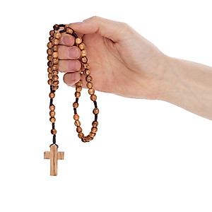 MIZZE Made for Luck TWO (2) AUTHENTIC Wooden Catholic Rosaries, Rosary Beads (Rosarios Catolicos) Necklace from Bethlehem Olive Wood Christian Prayer Beads - in Natural Cotton Rosary Pouch