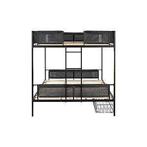 DNYN Queen Over Queen Bunk Bed with Storage Drawers & Wood Slat Support & Ladder & Safety Rails for Kids/Adults,Space Saving Design & No Box Spring Needed,Perfect for Dorm,Bedroom,Guest Room, Black