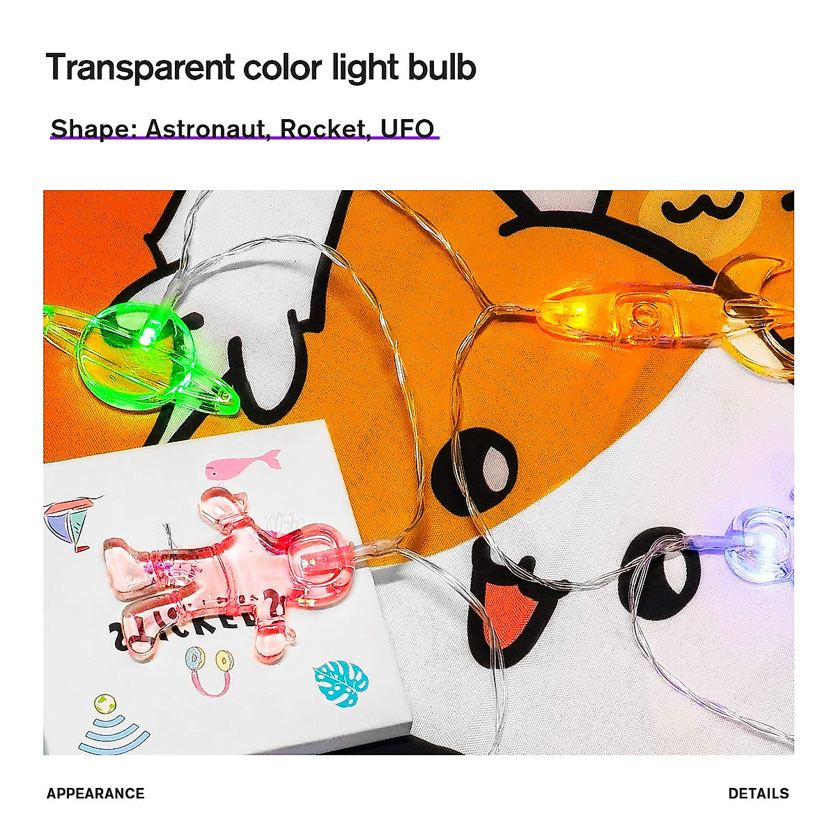 20 LED Children's Room LED String Light Astronaut Spaceship Rocket Pendants Holiday Party Lights Wall Window Nursery or Kids room Decor Wedding Around the Garden Party Patio Christmas (multicolour)