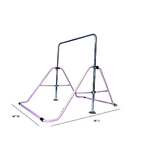 5 Star TD Gymnastics Bar Horizontal Kip Bar + 2x6 Tri Fold Mat Junior Training Adjustable Expandable Height Jungle Gym Children Monkey Bars Climb Tower Playground Balance Bar Gymnasts (Pink)
