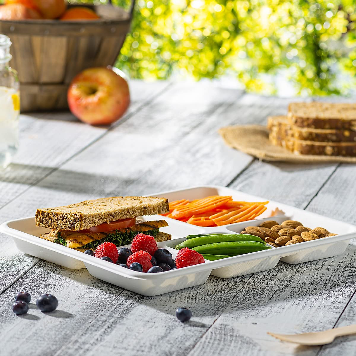 Comfy Package, 100% Compostable 5 Compartment Plates Eco-Friendly Disposable Sugarcane 10 inch Paper Trays