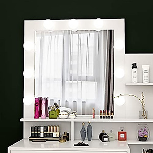 PAKASEPT Vanity Set with Lighted Mirror, Makeup Vanity Dressing Table with LED Light, Drawers, Storage Shelves and Cushioned Stool, Small Vanity Desk for Bedroomy,39.4"L x 15.7"W x 63"H