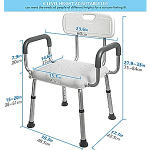 Morimoe Shower Chair for Elderly,Wide Seat,Easy Assembly,Adjustable Height,Non-Slip Feet