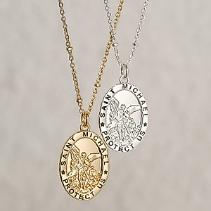Saint Michael Pendant Necklace for Women St Michael Medal Chain The Archangel Protect Us Catholic First Communion Confirmation Protection Jewelry Gifts (Gold Michael)