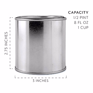 Cornucopia Metal Paint Cans with Lids (1/2 Pint Size, 6-Pack), 1-Cup Capacity Empty Unlined Half Pint Paint Pails