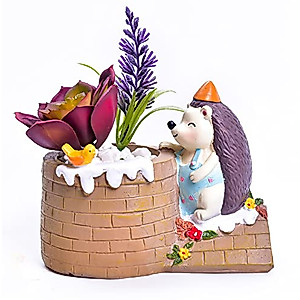 Cute Hedgehog Flowerpot with Drainer Garden Flowerpot Resin Succulent Potted Bonsai Plant Stand Home Desk Mini Ornaments Balcony Gardening Flowerpot Does Not Contain Plants