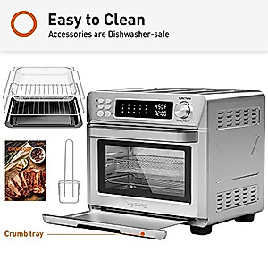 JOYOUNG Air Fryer Toaster Oven with 14 Preset Functions Convection Oven Oil-Less 25QT 1700W, Full-Metal Structure & DualWall Glass, Recipes