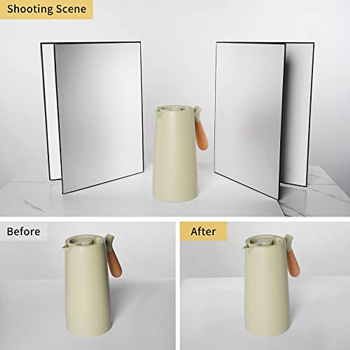 Meking 3 in 1 Photography Reflector Cardboard, 17 x 12 inches Folding Light Diffuser Board for Still Life, Product and Food Photo Shooting - Black, Silver and White, 2 Packs