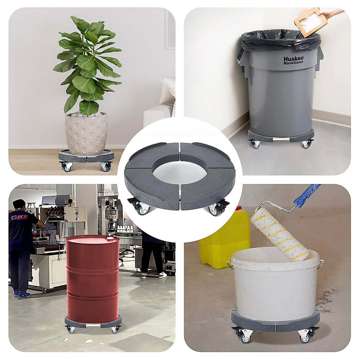 W B D WEIBIDA Trash Can Dolly Adjustable 15-19 Inch Round Dolly with Wheels Heavy Duty Trash Can Roller Base Large Bucket Dolly Multi Functional Drum Dolly Rolling Keg Dolly Cart