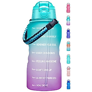 Fidus Large Half Gallon/64OZ Motivational Water Bottle with Paracord Handle & Removable Straw - BPA Free Leakproof Water Jug with Time Marker to Ensure You Drink Enough Water Daily