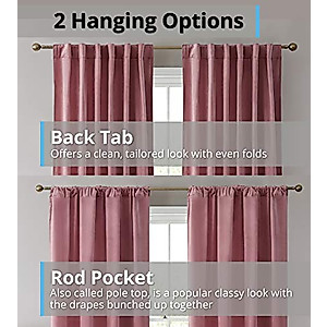 HLC.ME Lopez Velvet Premium Soft Light Filtering Back Tab Rod Pocket Window Treatment Curtain Drapery Panels for Bedroom & Living Room - Set of 2 Panels (54 x 84 inches Long, Blush Pink)