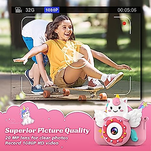 TIATUA Kids Camera for Girls & Boys, Toddler Camera Toys for Age 3-12 Kids with 32GB Card & Dual Lens, Digital Camera for 4 5 6 7 8 9 10 Year olds (Pink)
