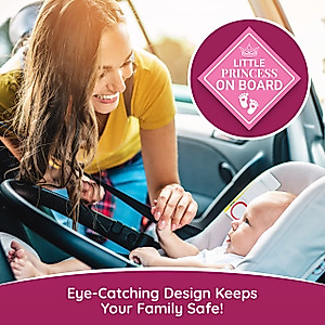 Super Cute, Elegant 4.5in Princess on Board Sticker 1pk. Bright Pink Diamond Newborn Caution Car Bumper Decals. Premium Vinyl Baby Safety Warning Label for Vehicles, Trucks, Automobiles, Cars, Vans
