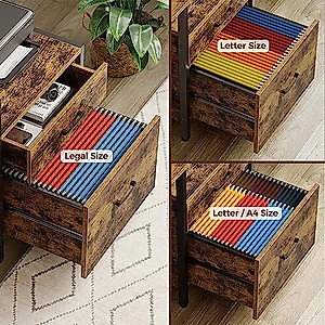 Rolanstar Computer Desk 65" with File Drawer, Gaming Desk with LED Light & Power Outlets, Home Office Desk with File Cabinet & Storage Shelves, with Monitor Stand & Keyboard Tray, Rustic Brown