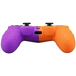 YoRHa Studded Dots Silicone Rubber Gel Customizing Cover for Sony PS4/slim/Pro Dualshock 4 Controller x 1(Orange&Purple) with Pro Thumb Grips x 8