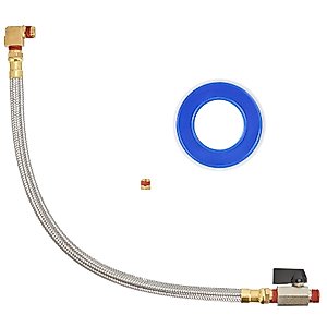 Extended Tank Drain Valve Assembly Kit Flexible Braided Steel Tube 15 inch 1/4 Inch NPT Pipe Fitting for Air Compressor