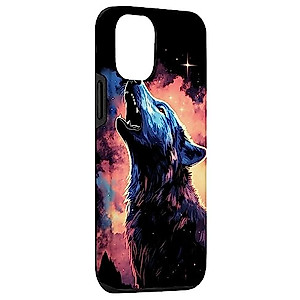 iPhone 12/12 Pro Howling Wolf Space Galaxy Stars Wolves Animal Case