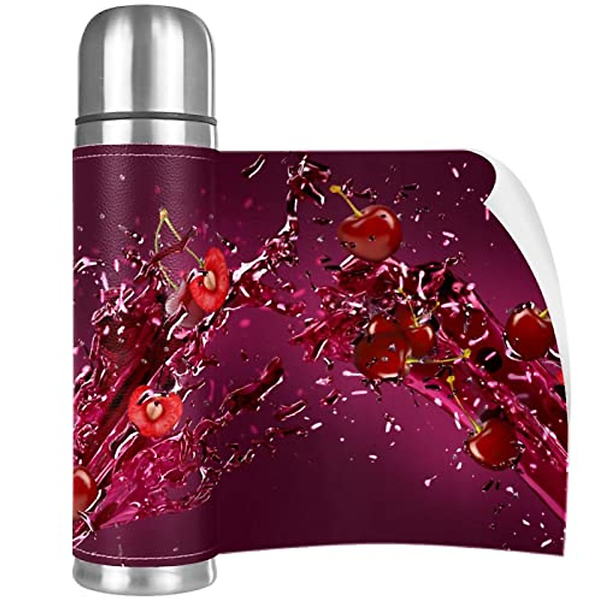 Wine Cherry Stainless Steel Water Bottle, Leak-Proof Travel Thermos Mug, Double Walled Vacuum Insulated Flask 17 OZ