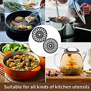 TEAKISS 2 Pack Decorative Round Flower Trivets - 7 Inch Iron Pot Pads, Black Elegant Kitchen and Dining Table Protector, Teapot Stands Holders