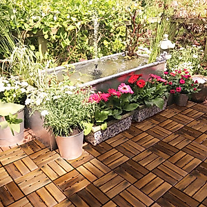 ASESVIDA Acacia Interlocking Deck Tiles - Premium 9 Pack Outdoor Flooring 12 Slats - Waterproof, Durable Wood Patio Tiles for Garden, Balcony, Backyard - Ring Joint Design (12 slats, Acacia, 9)