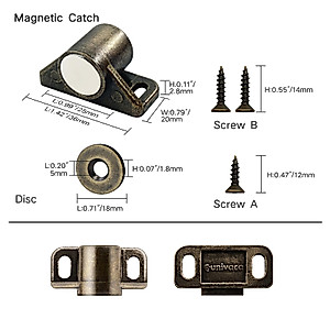 Sunivaca 4 Pack Cabinet Magnets Strong, Magnetic Door Catch, Cabinet Door Closers, Magnets for Cabinet Doors Latches Hardware - Bronze