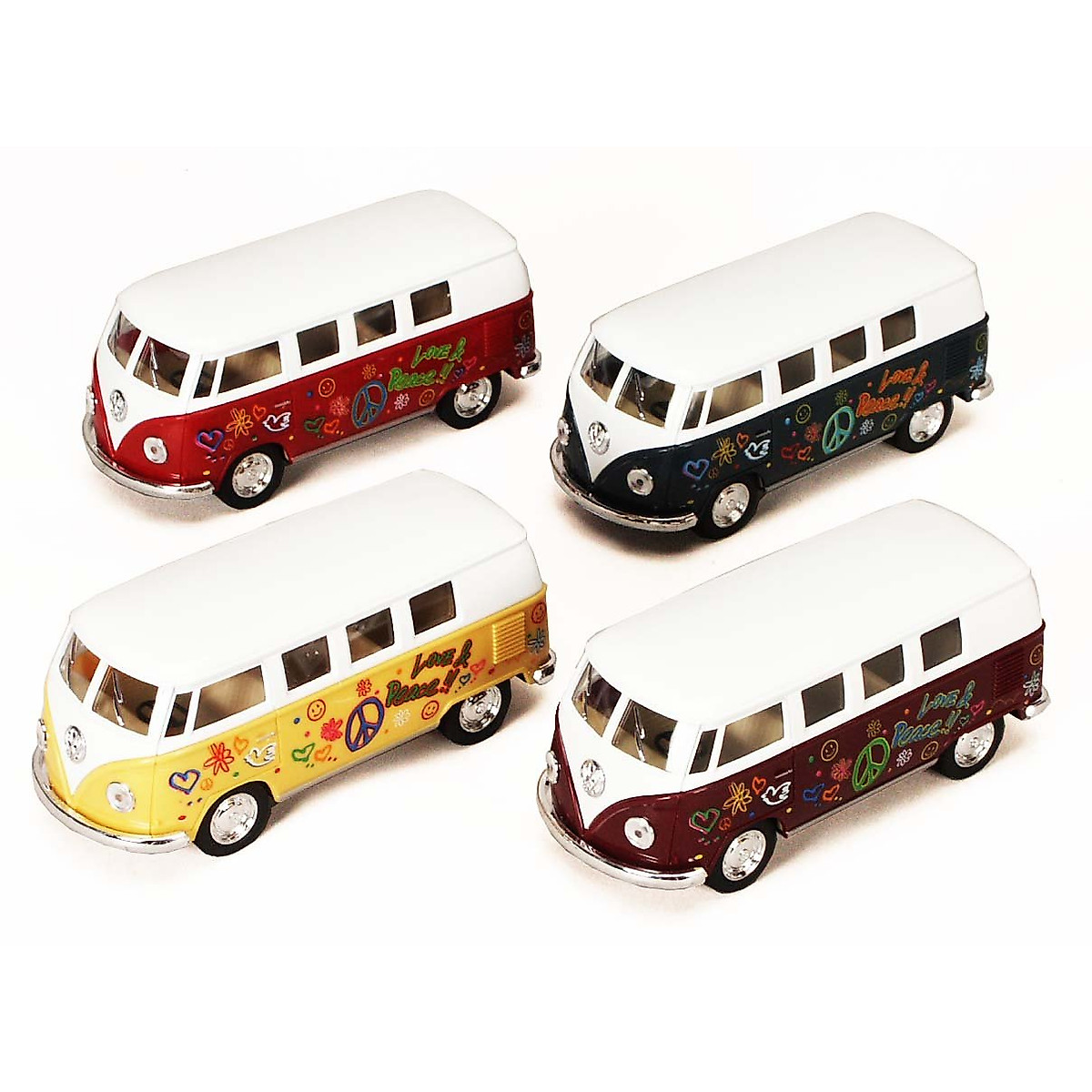 1962 Volkswagen Classic Bus with Decals 1:32 Scale Die Cast Model Toy Van SetOf4