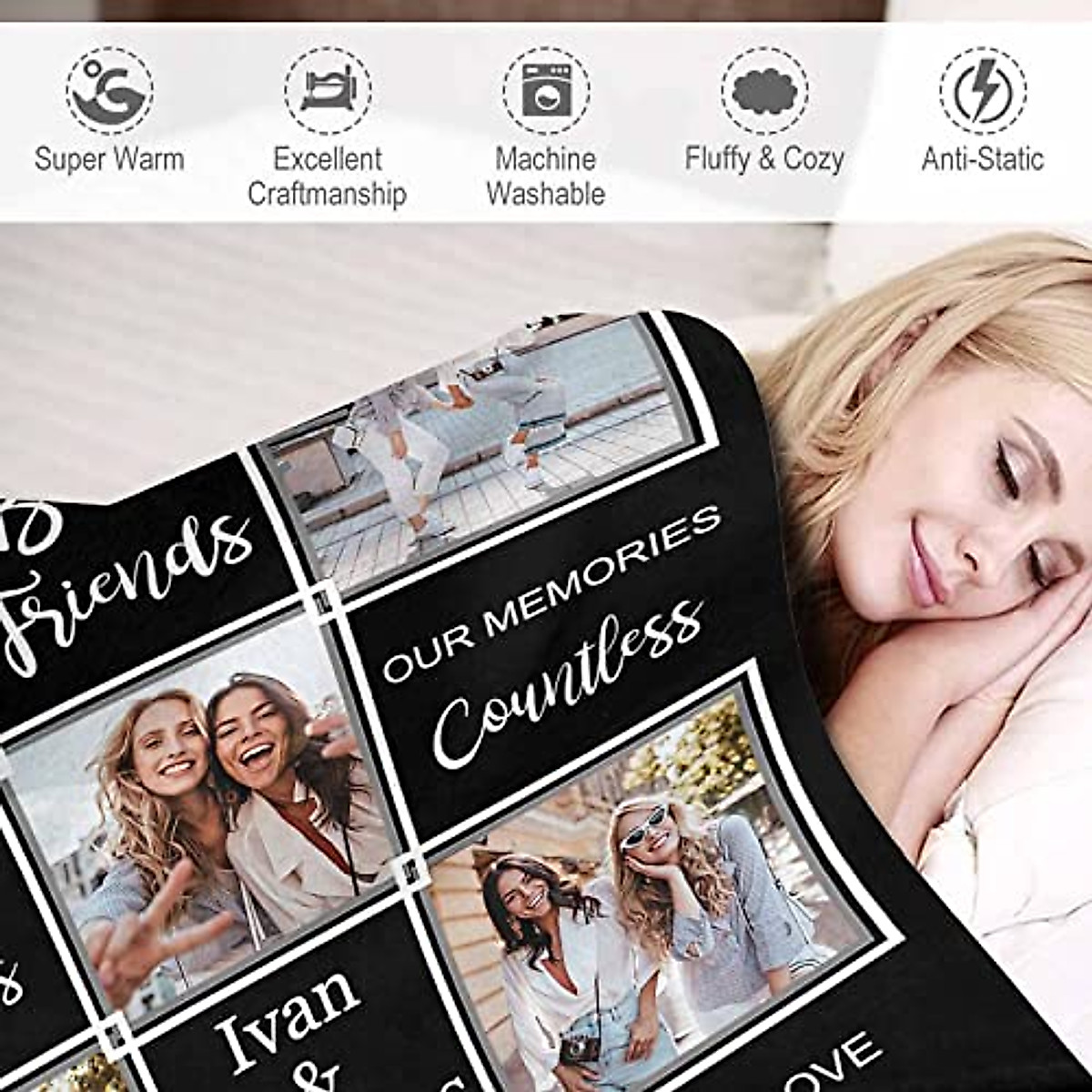 Personalized Bestie Blanket, Customized Our Friendship Endless, Our Love Timeless Bed Throw for Woman Sister Custom Blanket Throws to Best Friend Birthday Gifts 40x50