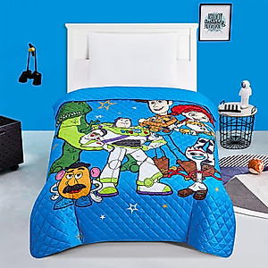 Toy Story Bedspread Twin Set - Bundle with Buzz and Woody Quilted Blanket Plus Stickers, More | Toy Story Twin Bedding Set for Kids