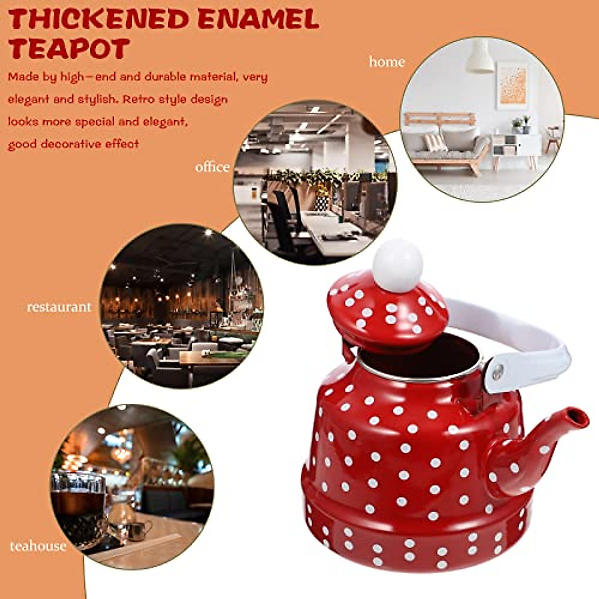 DEPILA Enamel Tea Kettle Stove Top Water Kettle 1L Coffee Kettle Stovetop Tea Kettle with Stainless Steel Filter Water Milk Warmer for Home Restaurant Kitchen Outdoor Red teapot