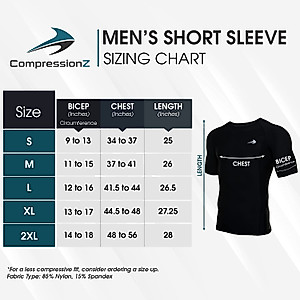 CompressionZ Men's Short Sleeve Compression Shirt - Athletic Base Layer (Black, Large)
