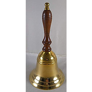 8.5"(H) 4"(D) Solid Brass Bell Quality Wooden Handle Bell Perfect for Dinner, Indoor, Outdoor, School, Bar, Reception, Last Order & Church by The Metal Magician