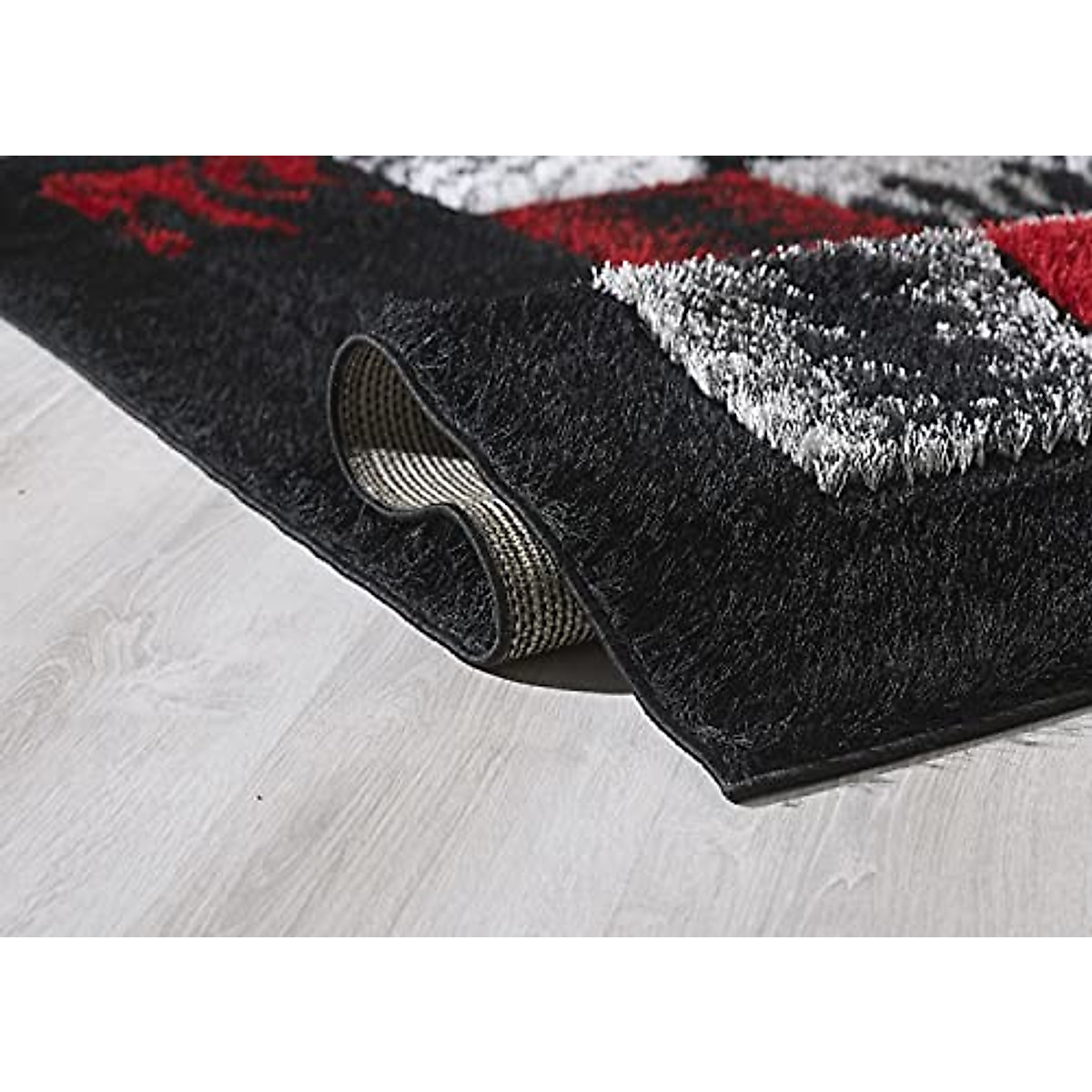 L'Baiet Rita Black Grey Red White Geometric Color Block Soft Shag Indoor 8' x 10' Area Rug