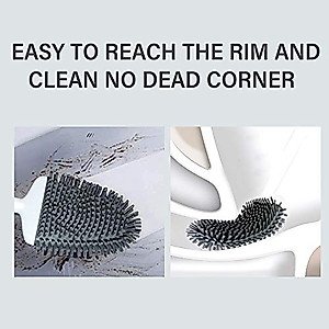 Sellemer Toilet Brush and Holder Set for Bathroom, Flexible Toilet Bowl Brush Head with Silicone Bristles, Compact Size for Storage and Organization, Ventilation Slots Base (White)