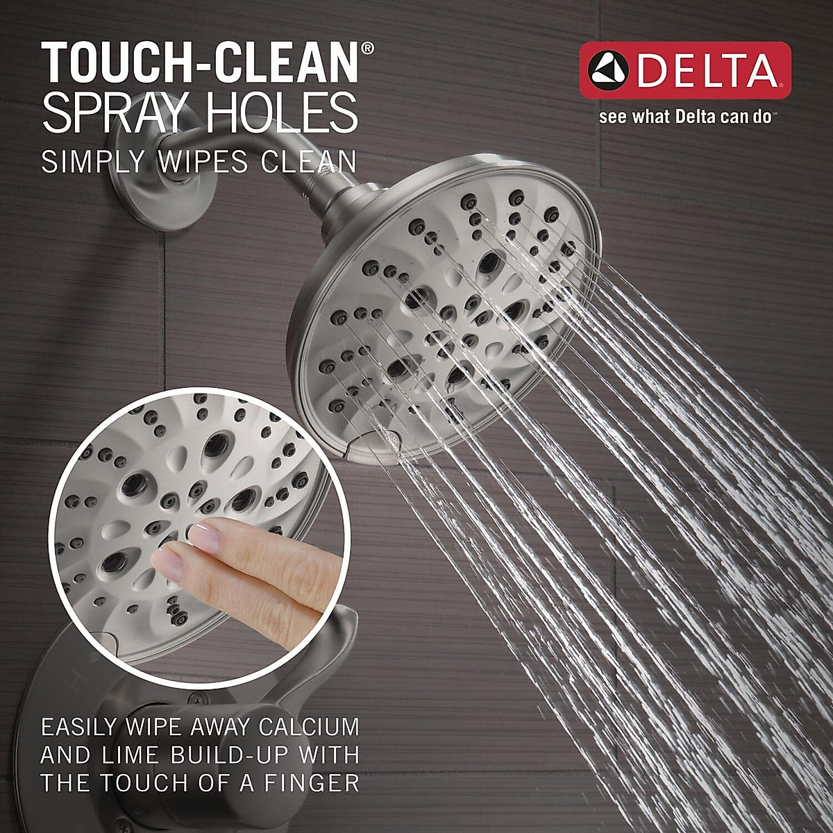 Delta Faucet Esato 14 Series Single-Handle Shower Faucet, Shower Trim Kit with 5-Spray H2Okinetic Shower Head, SpotShield Brushed Nickel 142897-SP (Valve Included)