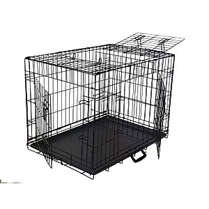 Go Pet Club 36-Inch Three Door Folding Metal Wired Cage Crate Dog Kennels Outdoor and Indoor Pet with Divider Panel, Removable Tray and Handle, Black