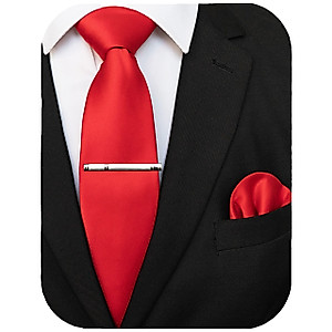 RBOCOTT Red Tie Necktie and Pocket Square with Tie Clip Sets for men Party Wedding and Business