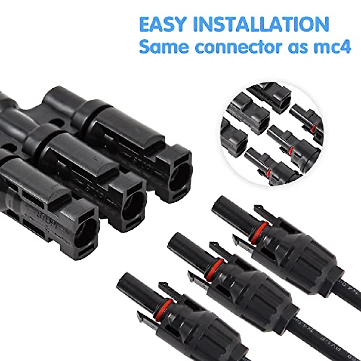 Solar Panel Parallel Connectors T Branch 3 to 1 Connector IP67 Waterproof PV Connectors (1 Pair MFFF + MMMF ), Black-t1-3 (sb-122)