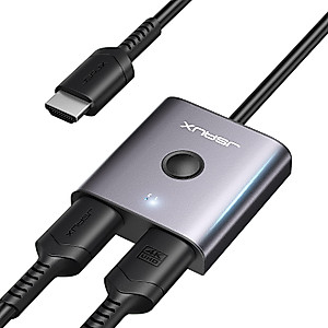 HDMI Switch 4K 60Hz【with 1.3FT HDMI Cable】, JSAUX HDMI 2.0 Switcher 2 in 1 Out Aluminum Bi-Directional Splitter 2 x 1/1 x 2 UHD 3D Compatible for Switch, PS4, Roku, HDTV, Monitor -Grey
