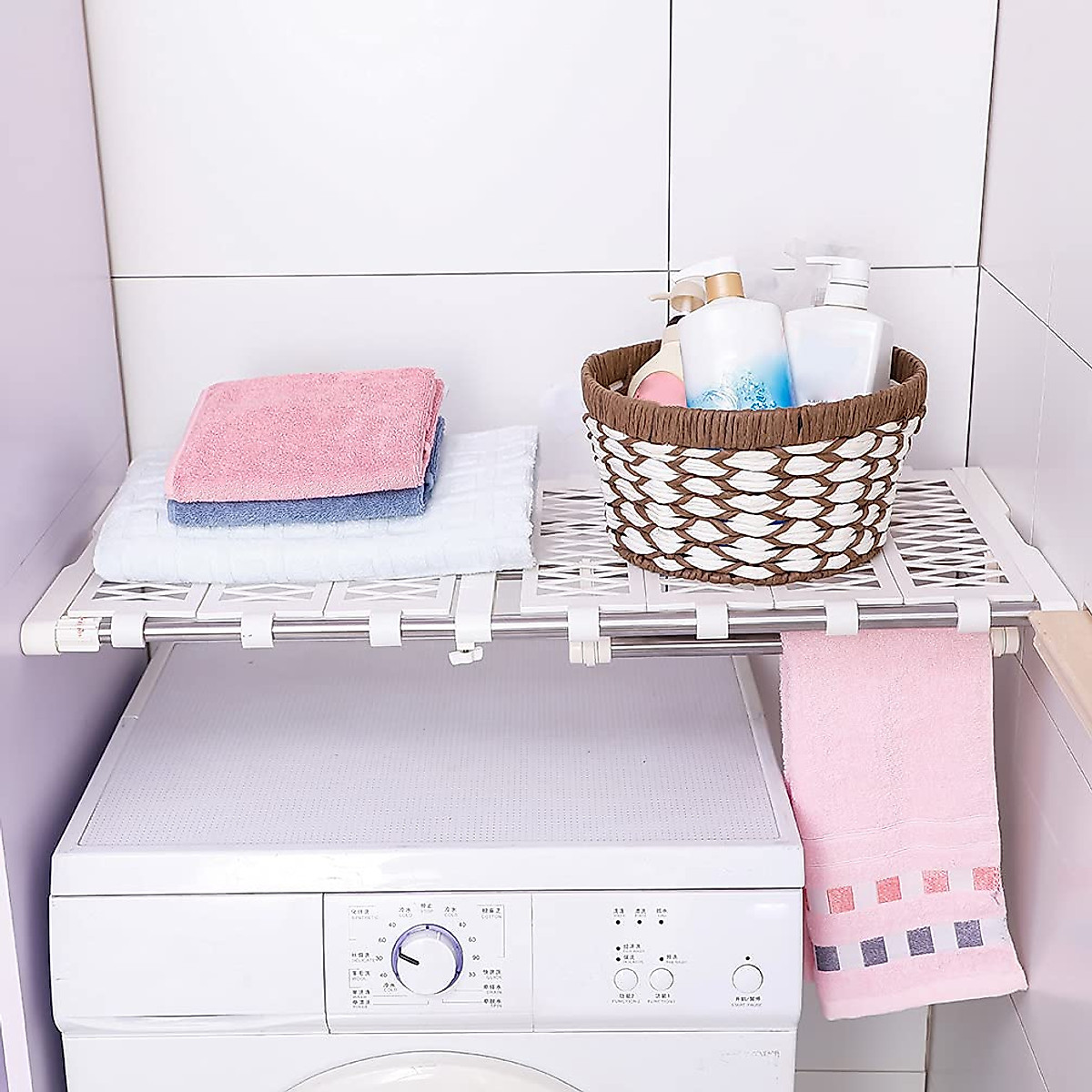 Hershii Tension Shelf Expandable Closet Organizer Adjustable Rod Heavy Duty Hanging Rail Rustproof DIY Storage Rack 4-Bar Extention with Gaskets for Garage Bathroom Kitchen Bedroom Wardrobe