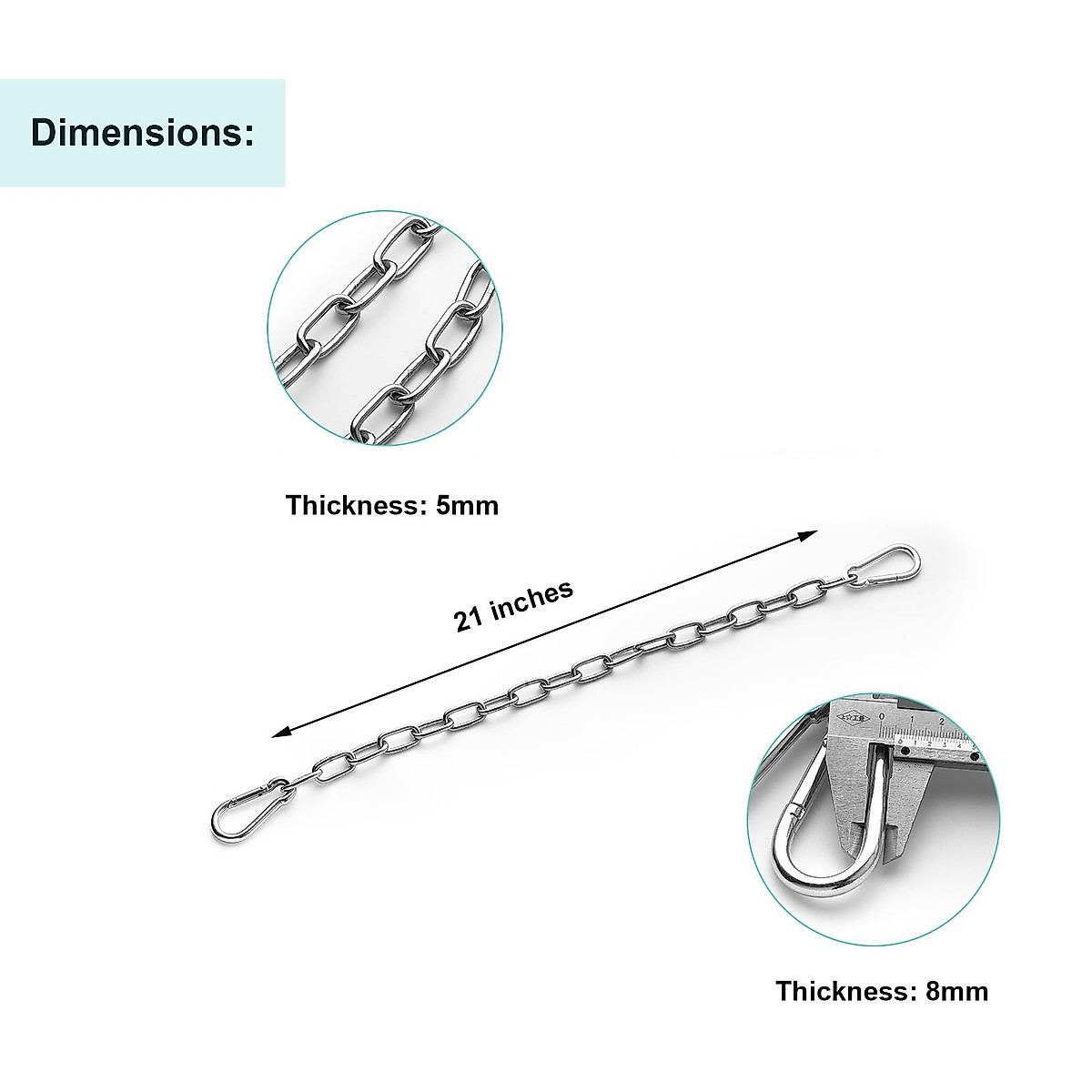 2 Pack Extension Chain with 4 Carabiners Snap Hook for Hammocks Stand Chairs Porch Swing, 450 Lbs Capacity