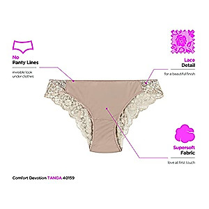 Maidenform Women's Underwear Back, Tanga Lace Thong Panties (Retired Colors), Crimson Sunset/Gold, 6