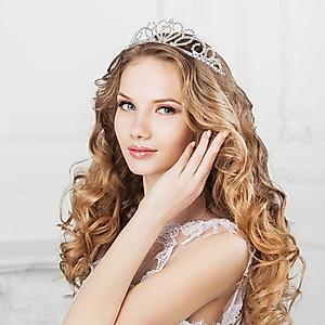 FRCOLOR Heart Shaped Tiaras Silver Crystal Tiara Crown Headband Princess Crown with Combs Tiara for Bridal Wedding Bridesmaid Pageant Birthday Party 2 Pack