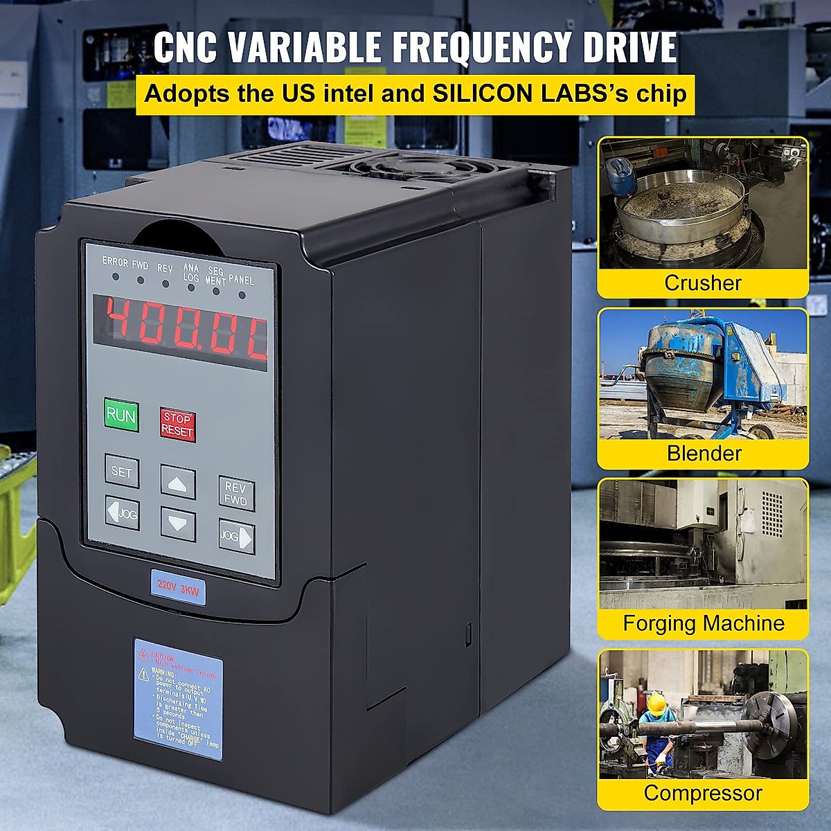 VEVOR VFD 7.5KW,Variable Frequency Drive 35A,CNC VFD Motor Drive Inverter Converter 220V,for Spindle Motor Speed Control (1or 3 Phase Input, 3 Phase Output)