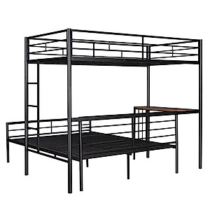 Harper & Bright Designs Metal Bunk Beds Twin Over Full Size,Bunk Beds with Desk, L Shaped Bunk Beds with Built-in Ladder, Full-Length Guardrail, No Box Spring Needed,Black