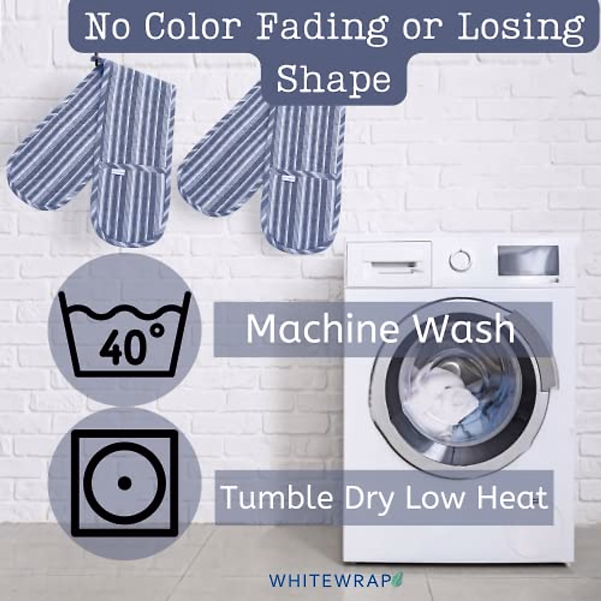 WHITEWRAP Quilted Double Oven Mitt |35”x7.5”| Heat Resistant Oven Gloves to Protect Hands and Arms| Cooking Gloves | BBQ, Cooking, Baking, Grilling, Microwave | Handling Hot Pots and Pans |2-Pack Blue