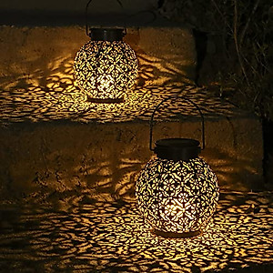 2 Pack Solar Lanterns Outdoor Waterproof, Outdoor Hanging Solar Lanterns Warm White Garden Lanterns Patio Halloween Decor for Garden Landscape Decoration (Flower 2 Pack)