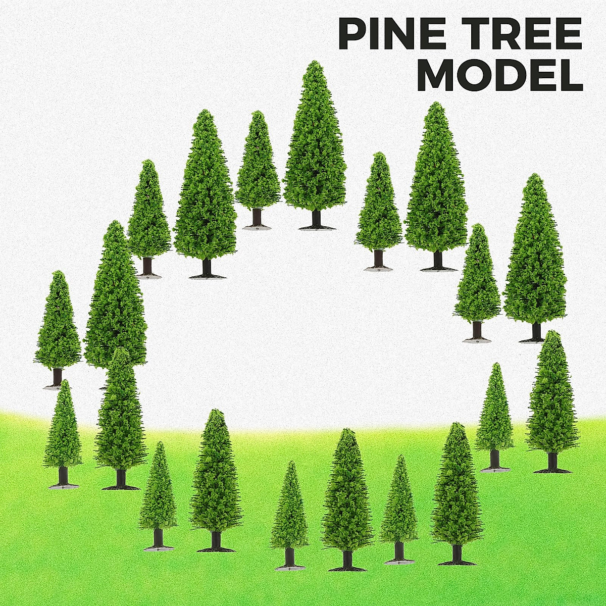 Yetaha 20Pcs Light Green Pine Tree Model, Miniature Garden Tree Mini Plant Ornament for DIY Scenery Landscape HO Scale Forest Railroad Scenery Layout Architecture Scenes Cake Topper