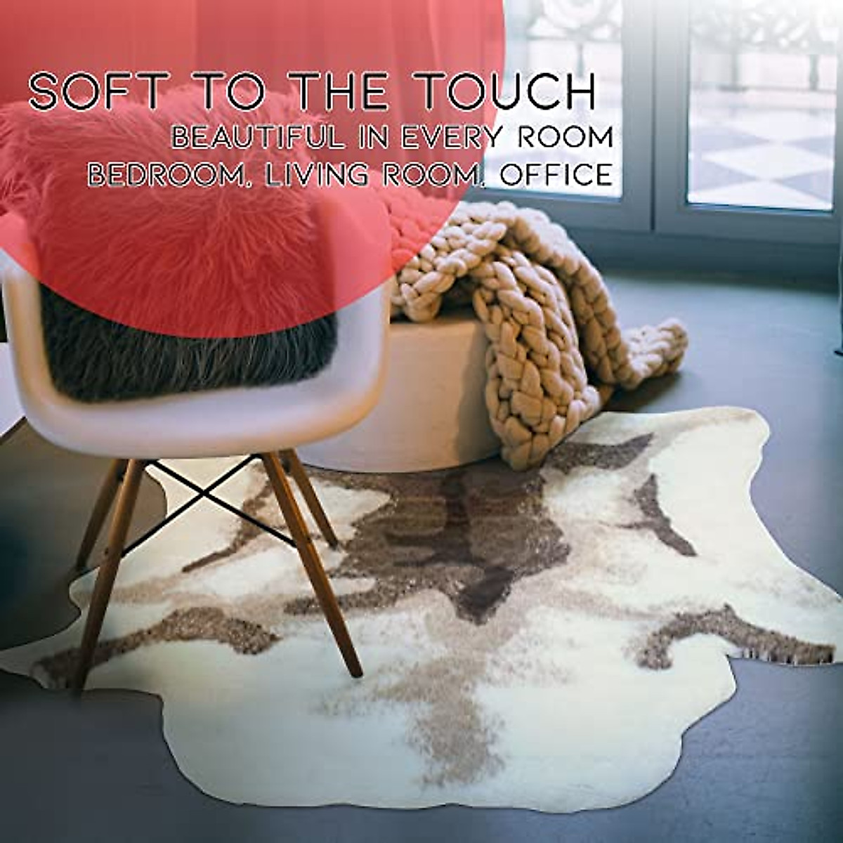 KOOBAYR Faux Cowhide Rug 5x6 feet - Cow Print Rug - Synthetic Cowhide and Western Decor Rug - Cow Rugs for Living Room Bedroom & Office Machine Washable Rug