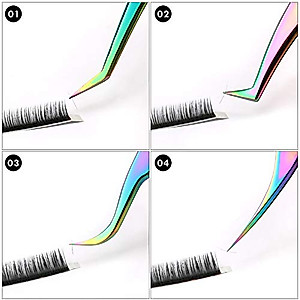 Nibiru Eyelash Extension Tweezers Set, 4 PCS Stainless Steel Curved Tip Precision Tweezers Anti-static Professional Makeup Tool (4pcs, Rainbow)